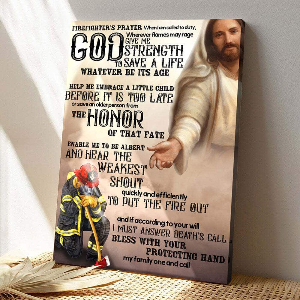 Bible Verse Christian Art God Helping Firefighter Jesus Canvas Print ...