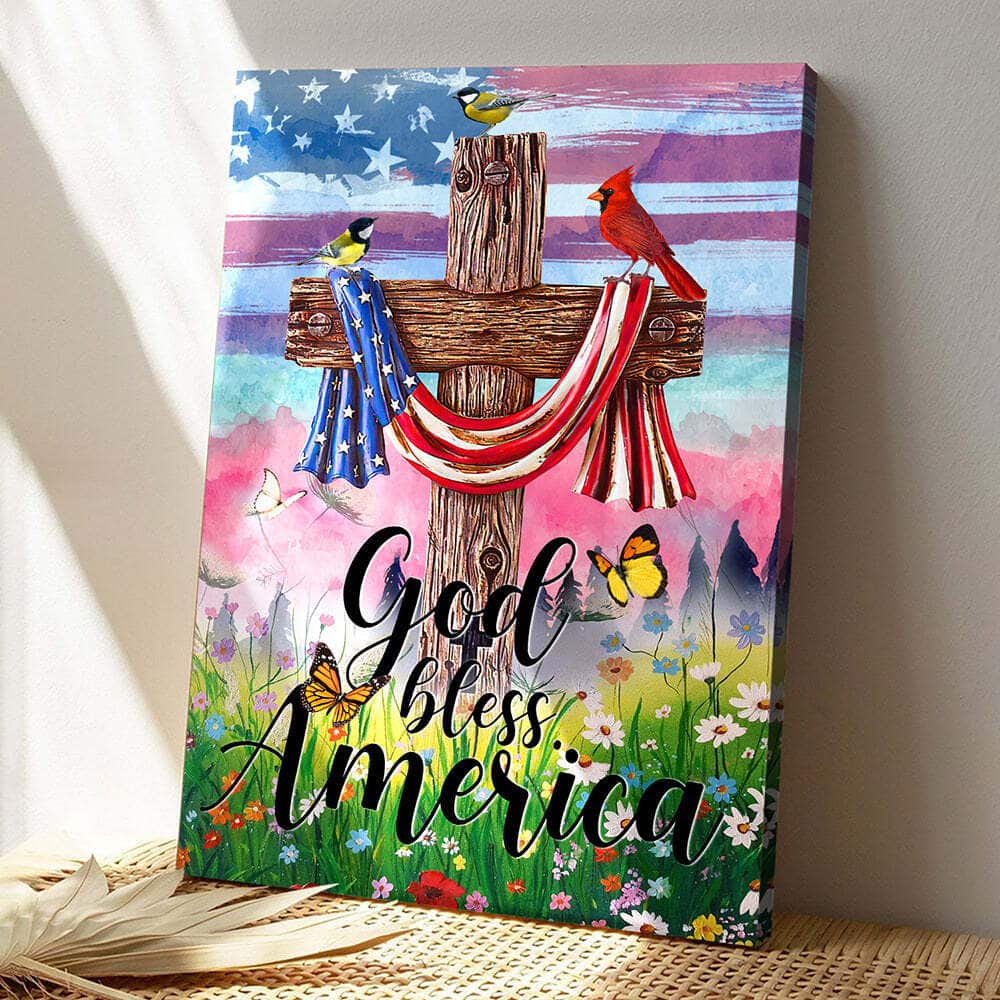 Bible Verse Jesus Christ God Bless America Cross US Flag Canvas Print ...