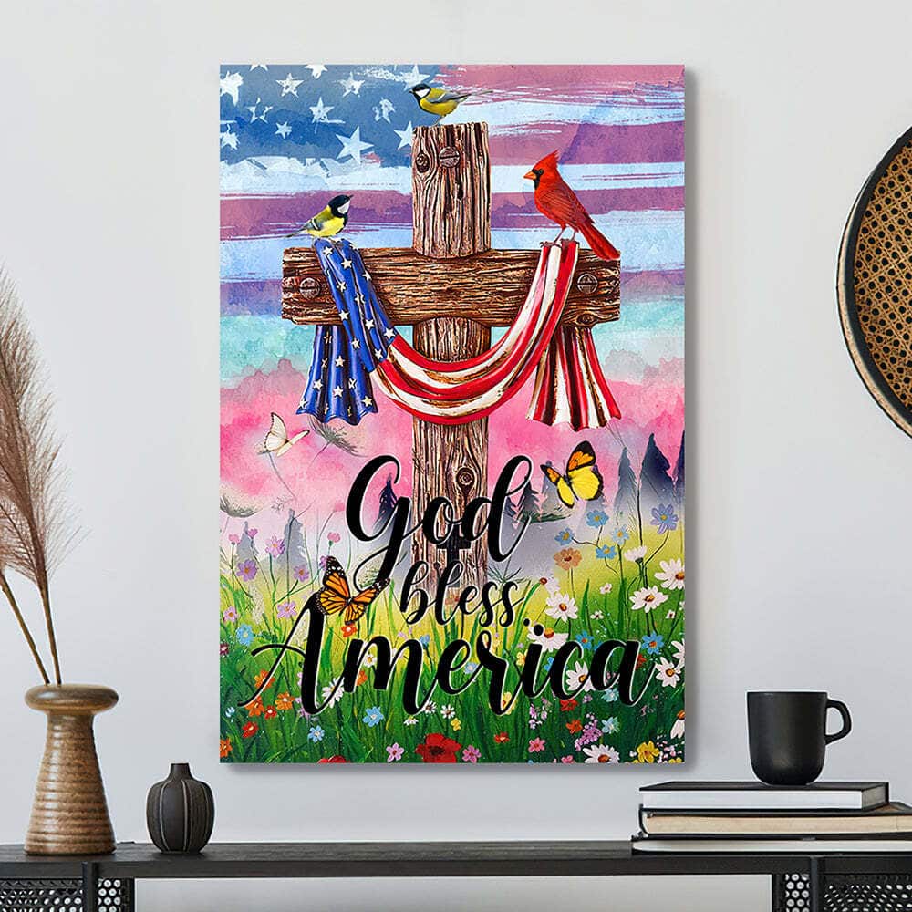Bible Verse Jesus Christ God Bless America Cross US Flag Canvas Print ...