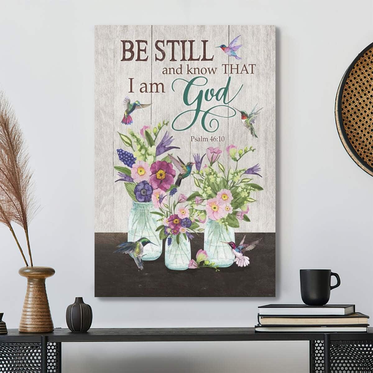Bible Verse Psalm 4610 Niv Floral Hummingbird Scripture Canvas Print ...